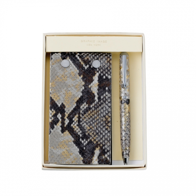 Flip Pad And Pen Gift Set Â gold Wash Embossed Python Leather | Zoombox
