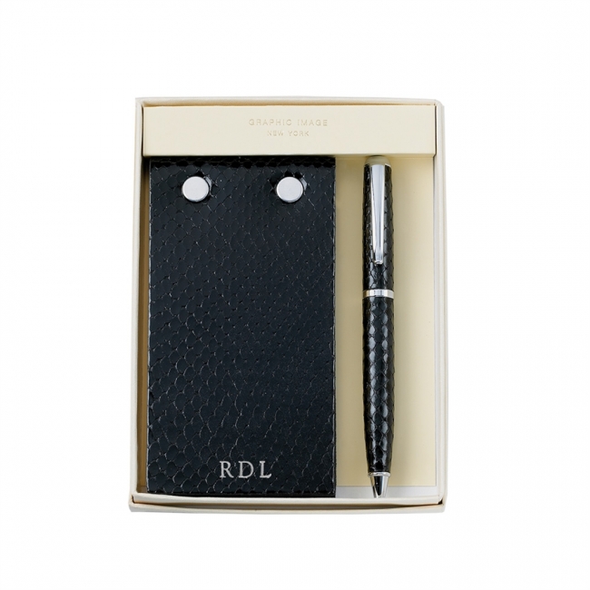 Flip Pad And Pen Gift Set Â black Embossed Python Leather | Zoombeat
